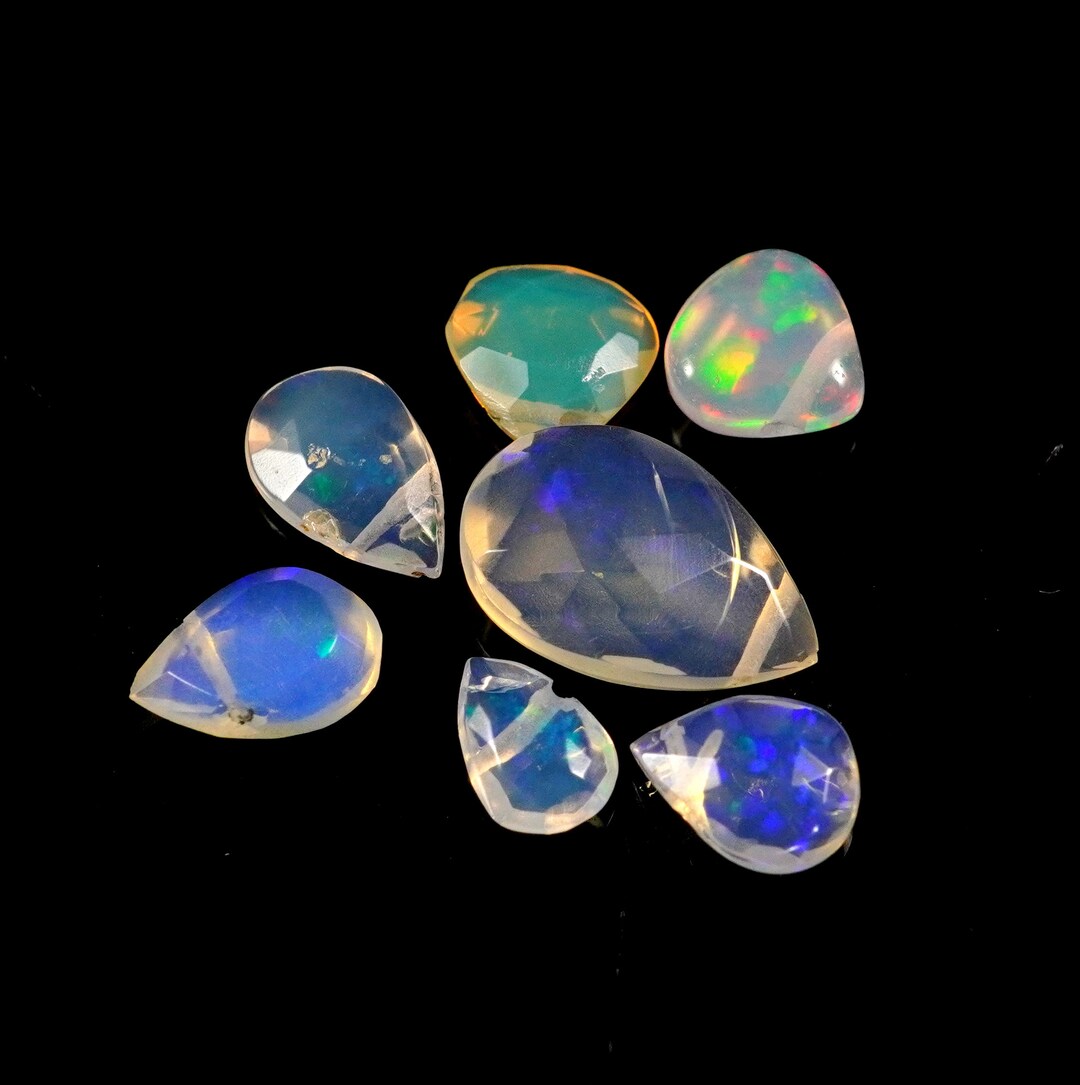 Natural Ethiopian Opal Faceted Pear Shape Gemstone Lot, Multi Fire Opal ...