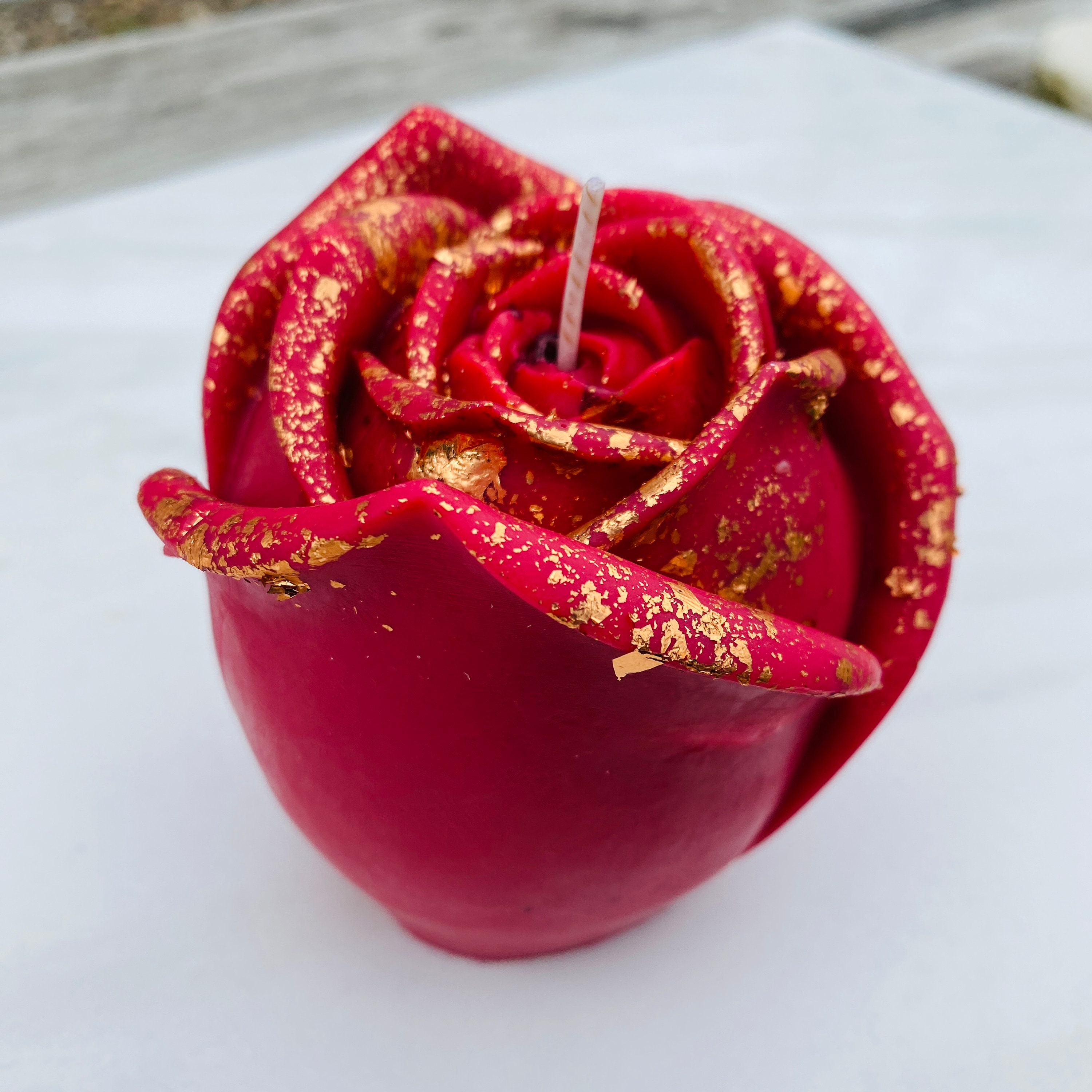 Red Rose Candle Pillar Gold Foiled Scented Flower Mini Soy Decorative ...