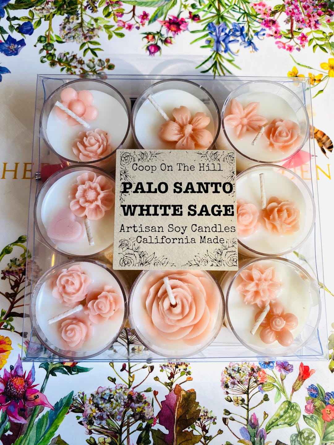 Floral Soy Tea Light Candles Set of 9, Palo Santo White Sage ...
