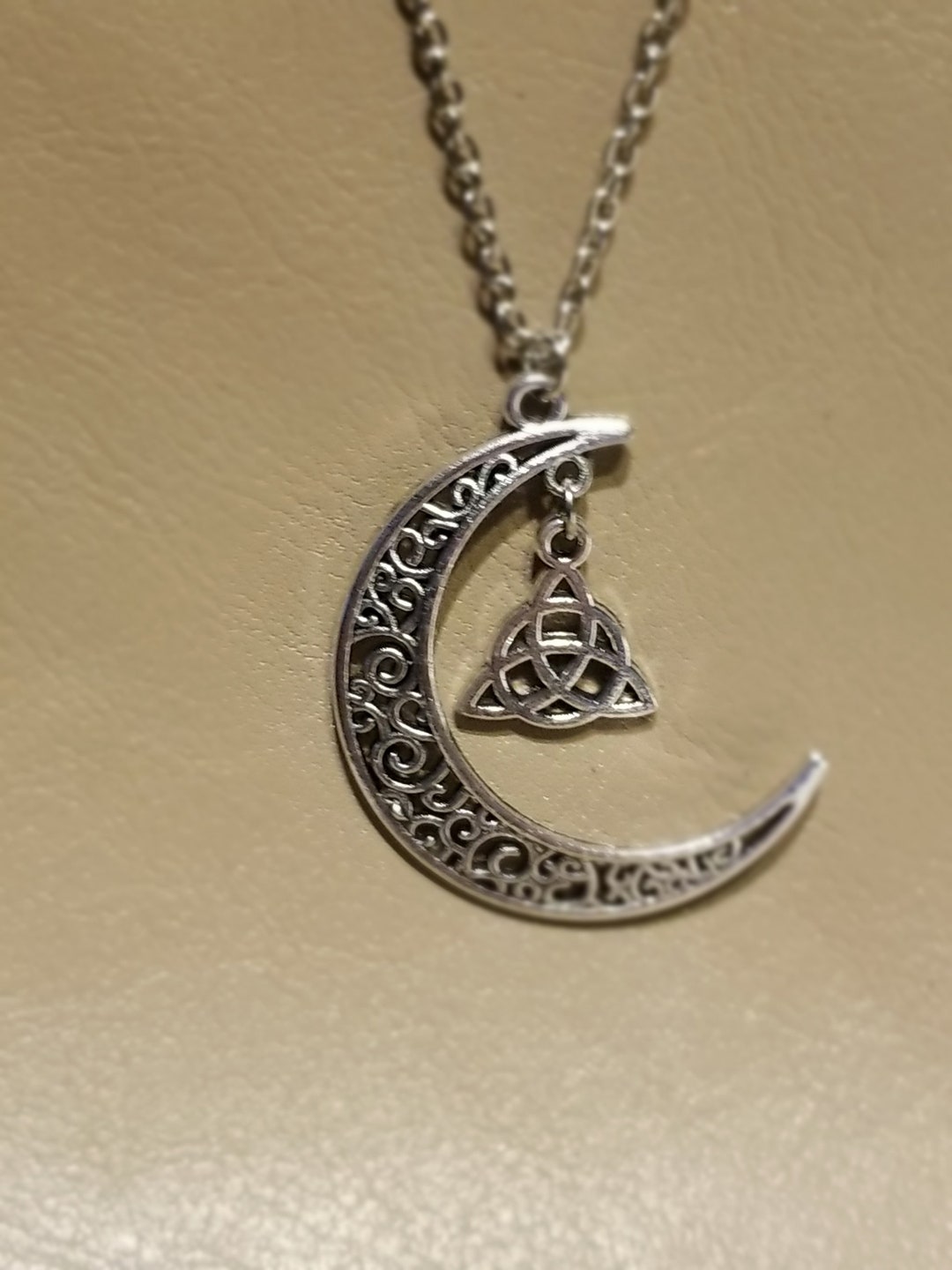 Crescent Moon & Celtic Charm Necklace Triquetra-power of - Etsy