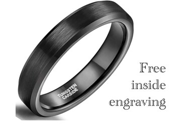 Black tungsten ring | Etsy