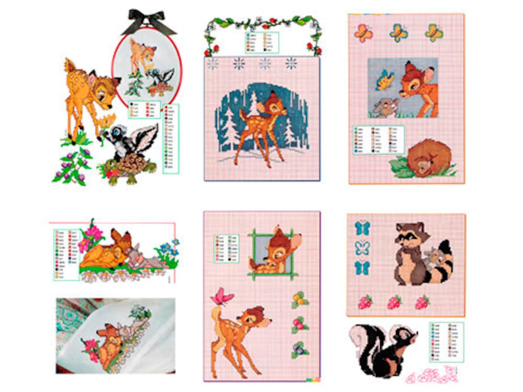 Set of Bambi Vintage Cross Stitch Patterns to Download - PDF File - Etsy