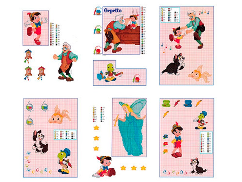 Set of Pinocchio Vintage Cross Stitch Patterns to Download - PDF File ...