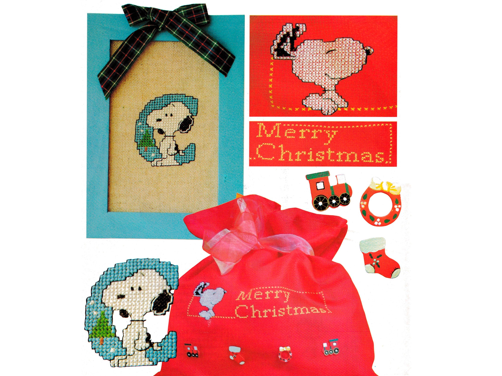 Set of Christmas with Snoopy Vintage Cross Stitch Pattern to | Etsy