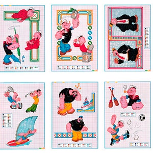 Set of Popeye Vintage Cross Stitch Patterns to Download - PDF File - Etsy