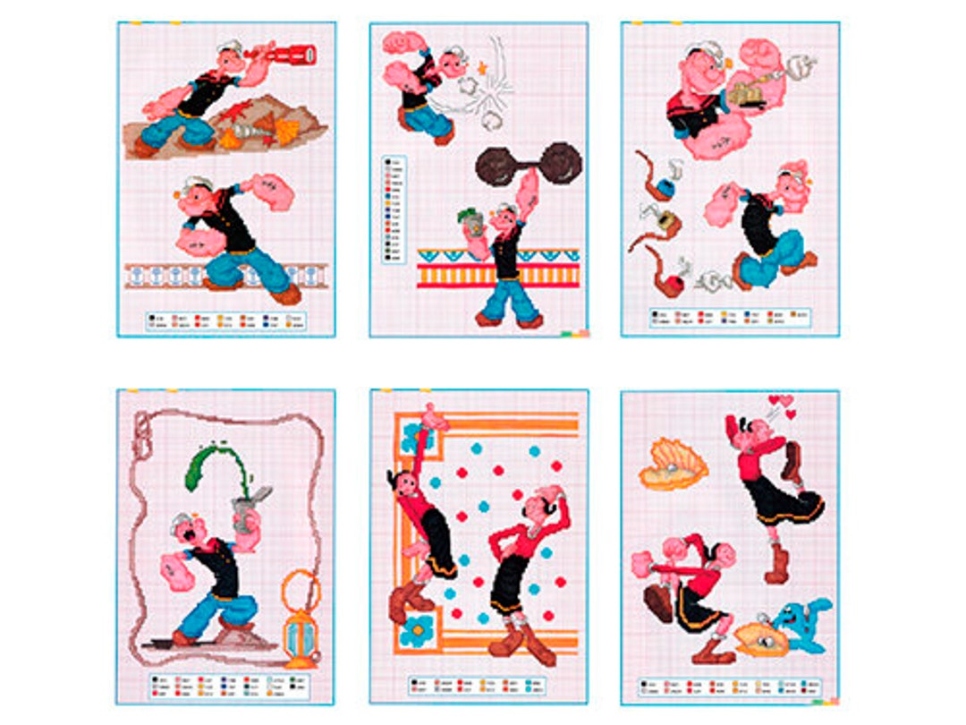 Set of Popeye Vintage Cross Stitch Patterns to Download - PDF File - Etsy