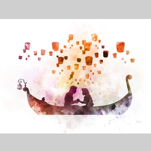 Tangled Lantern Scene ART PRINT Rapunzel Princess Nursery - Etsy