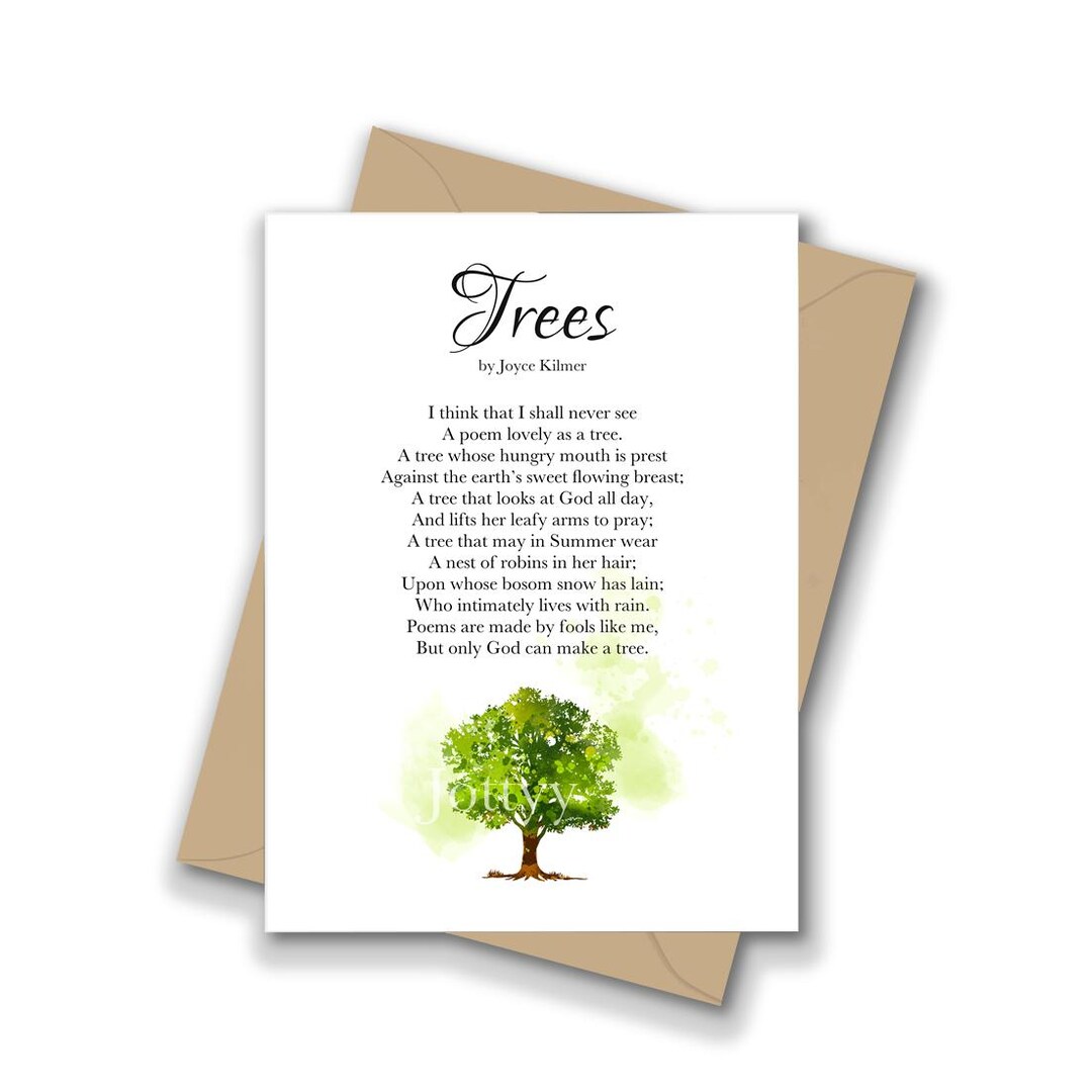 Trees Poem, A5 Greeting Card, Joyce Kilmer, Inspirational, Nature ...