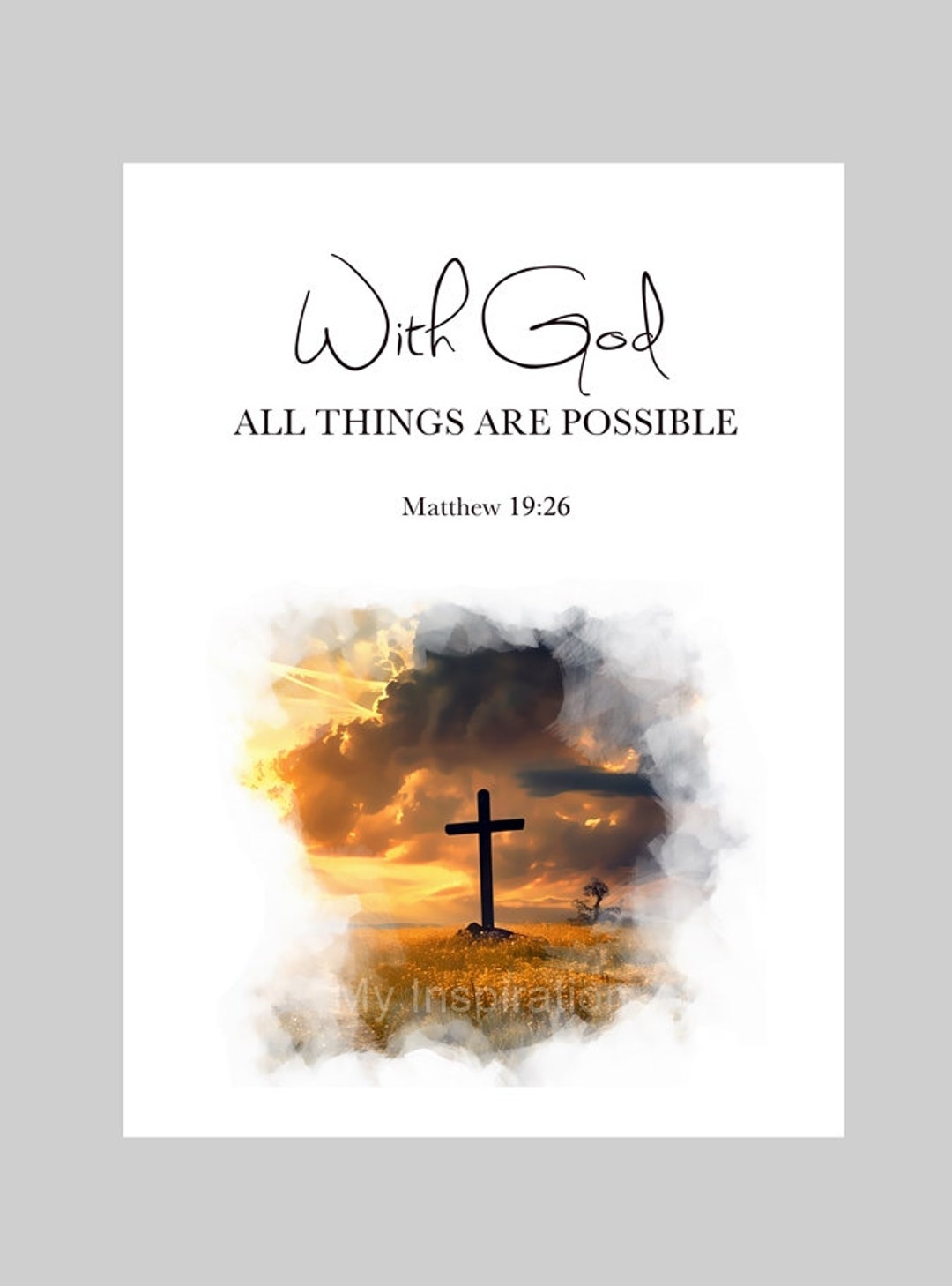 With God All Things Are Possible, ART PRINT, Matthew 19:26, Bible Verse ...
