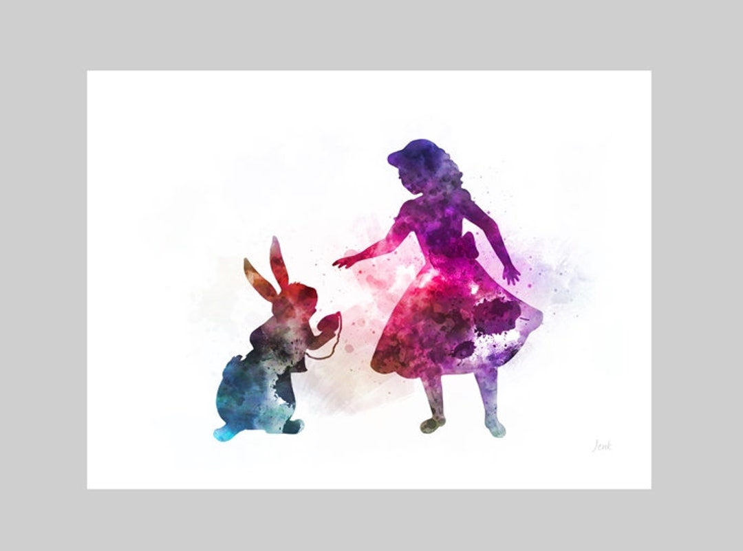 Alice in Wonderland ART PRINT Alice and White Rabbit, Nursery, Gift ...