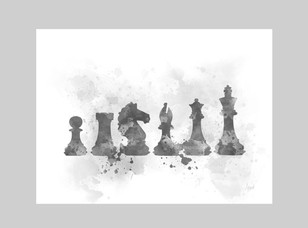 Chess Pieces ART PRINT Board Game, Wall Art, Home Decor, Gift, Black ...