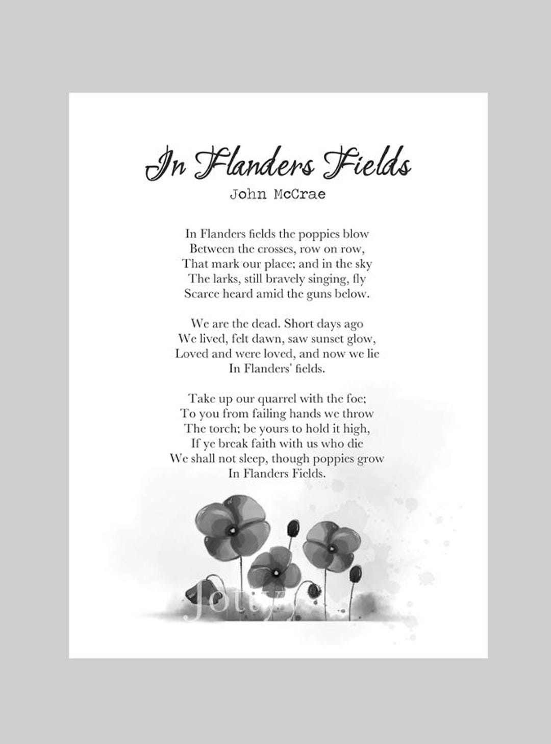 In Flanders Fields Gedicht ART PRINT Lest We Forget, Lebenspoesie ...