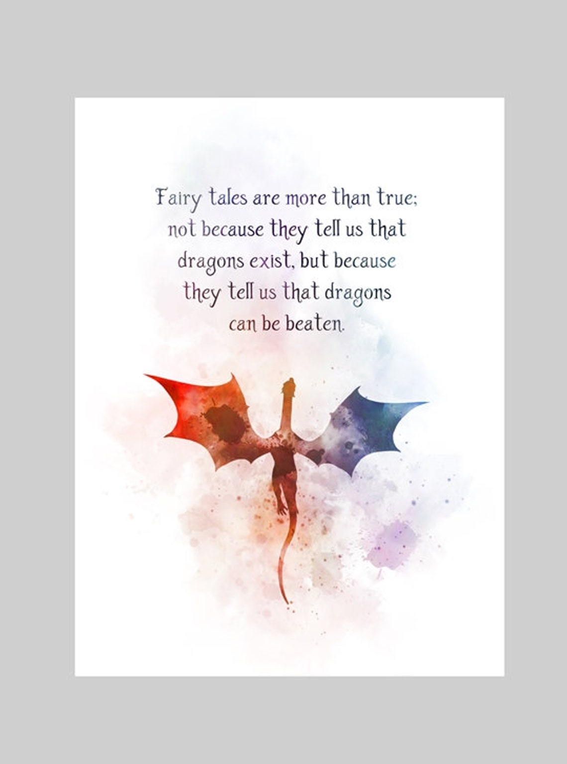 Fairy Tale Dragon Quote ART PRINT Inspirational Nursery | Etsy
