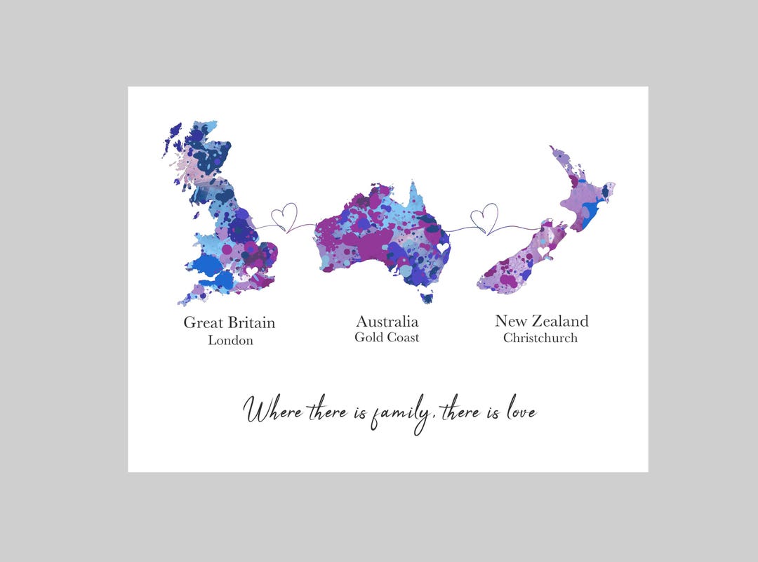 Personalised Three Country Map ART PRINT Long Distance Relationship ...