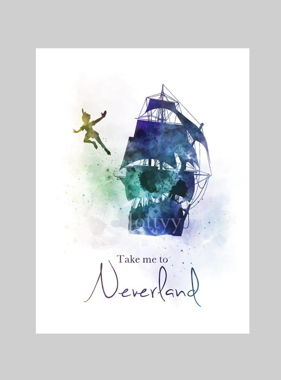 Peter Pan Quote ART PRINT Take Me to Neverland, Nursery, Inspirational ...