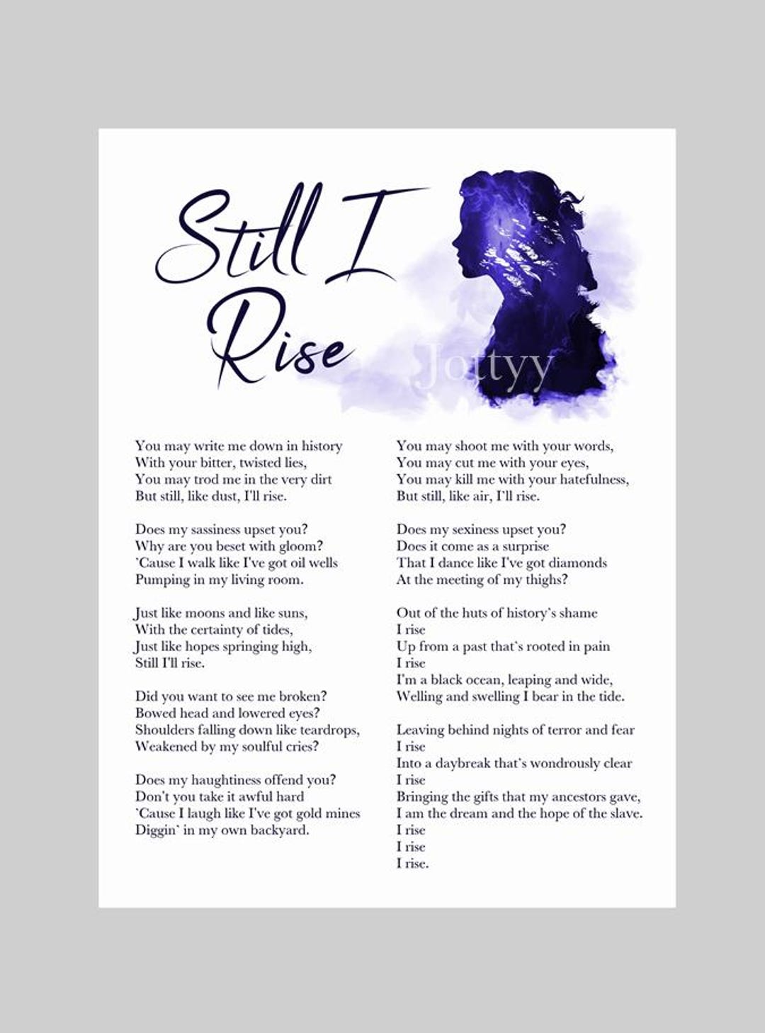 Still I Rise Poem ART PRINT Inspirational, Poetry, Empowering Women ...