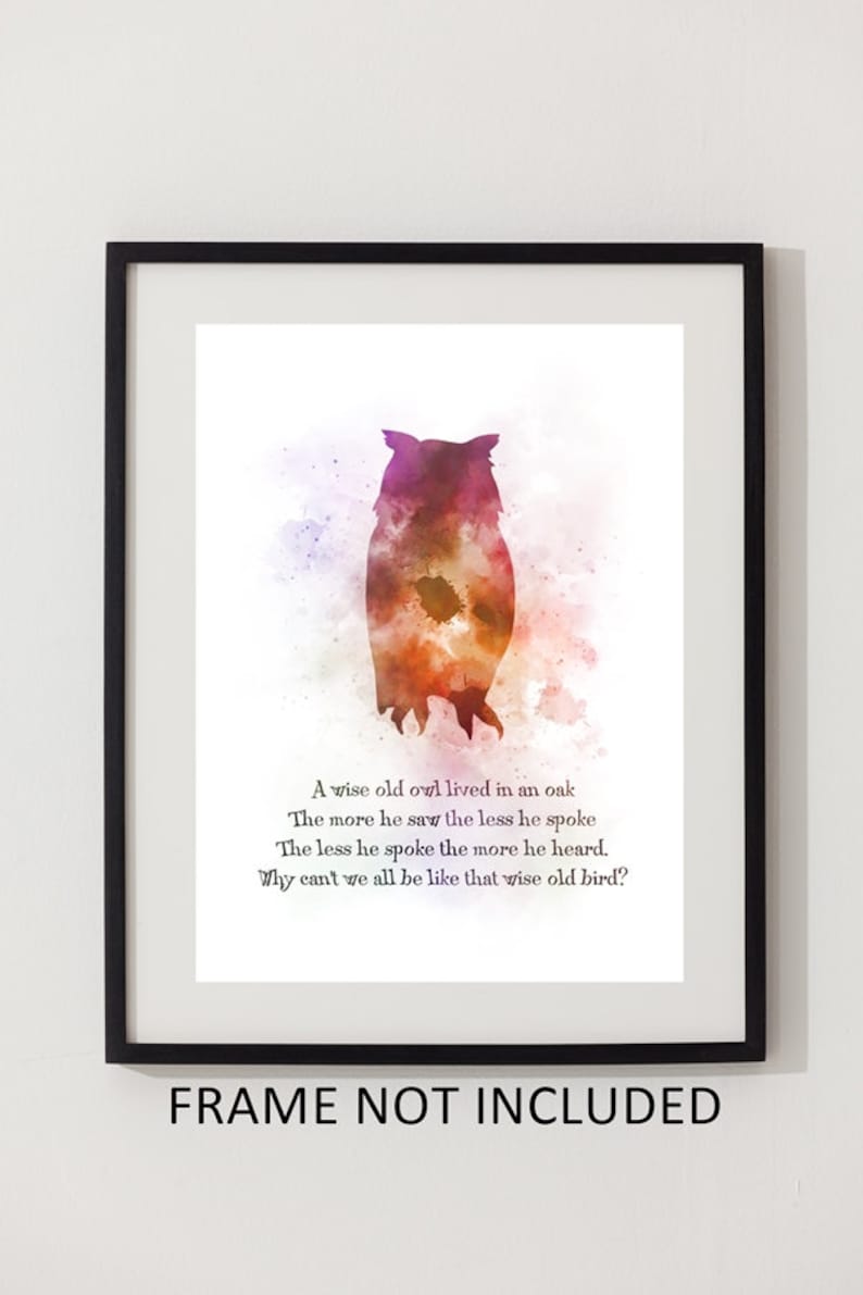 A Wise Old Owl ART PRINT Inspirational Quote Nursery Poem | Etsy