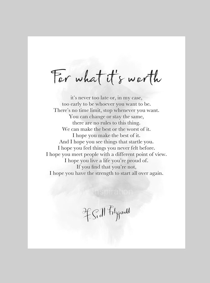 For What It's Worth, F. Scott Fitzgerald Poem ART PRINT Poetry ...