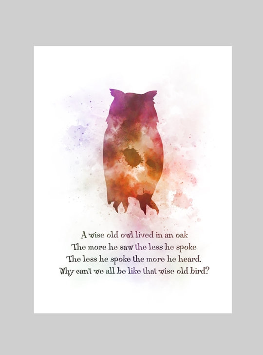 A Wise Old Owl ART PRINT Inspirational, Quote, Nursery, Poem, Gift ...