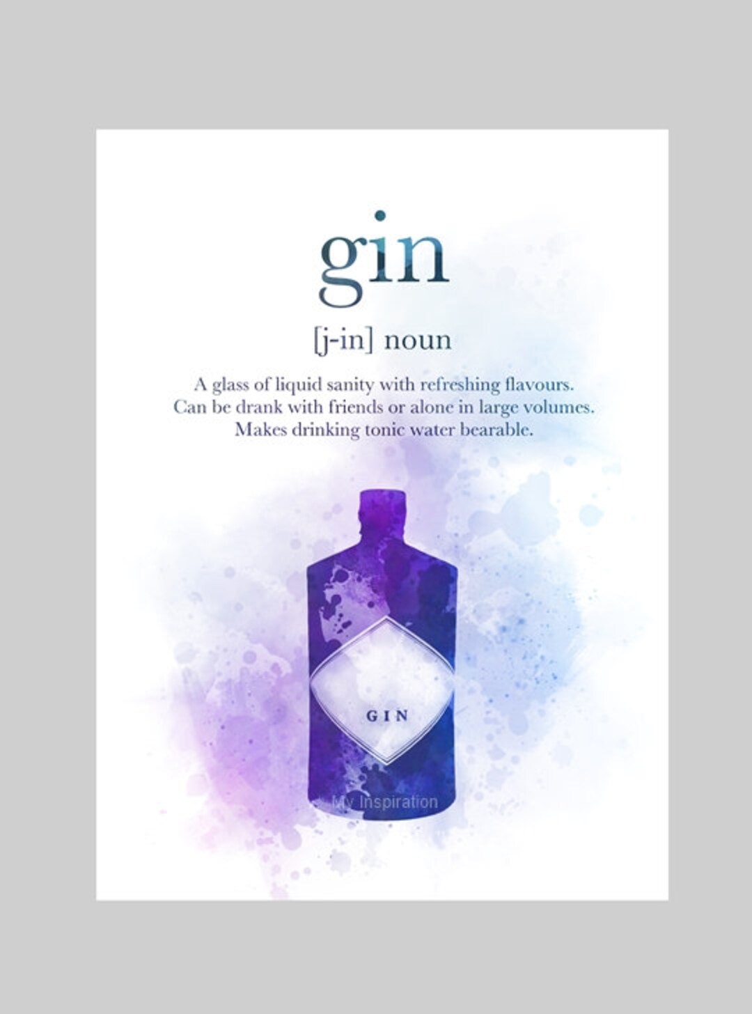 Gin Definition Quote ART PRINT Alcohol Drink Gift Wall Art - Etsy