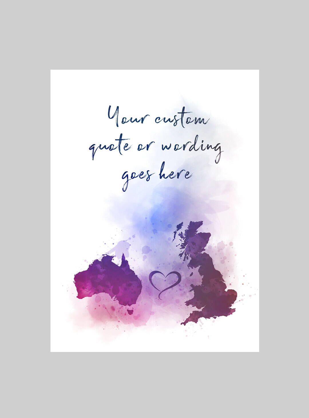 Custom Any Two Country ART PRINT Personalised Quote, Going Away Gift ...