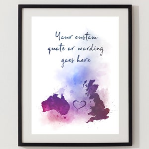 Custom Any Two Country ART PRINT Personalised Quote, Going Away Gift ...