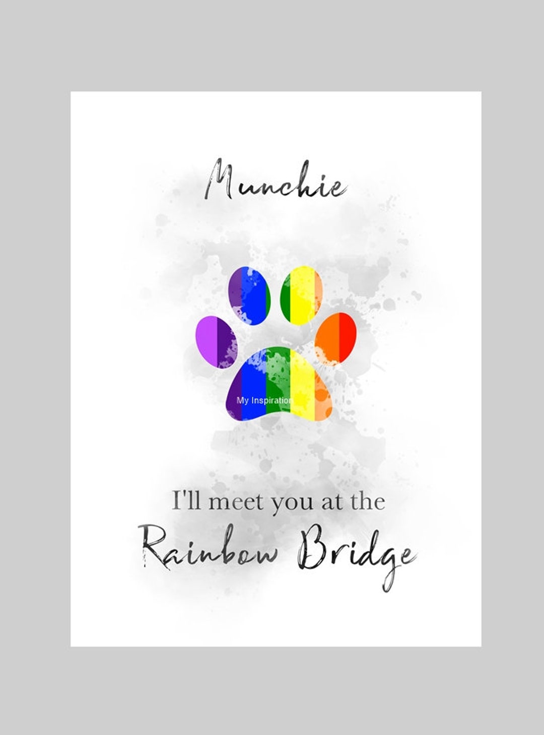 Personalised Rainbow Bridge Quote ART PRINT Pet Sympathy, Memorial, Cat ...