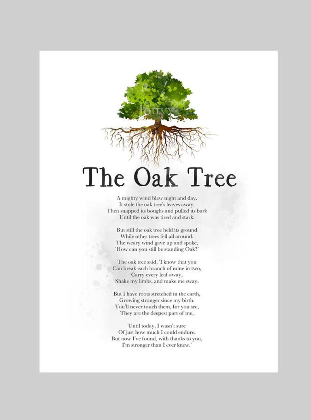 The Oak Tree Poem About Life ART PRINT Mighty Oak Tree, Inspirational ...