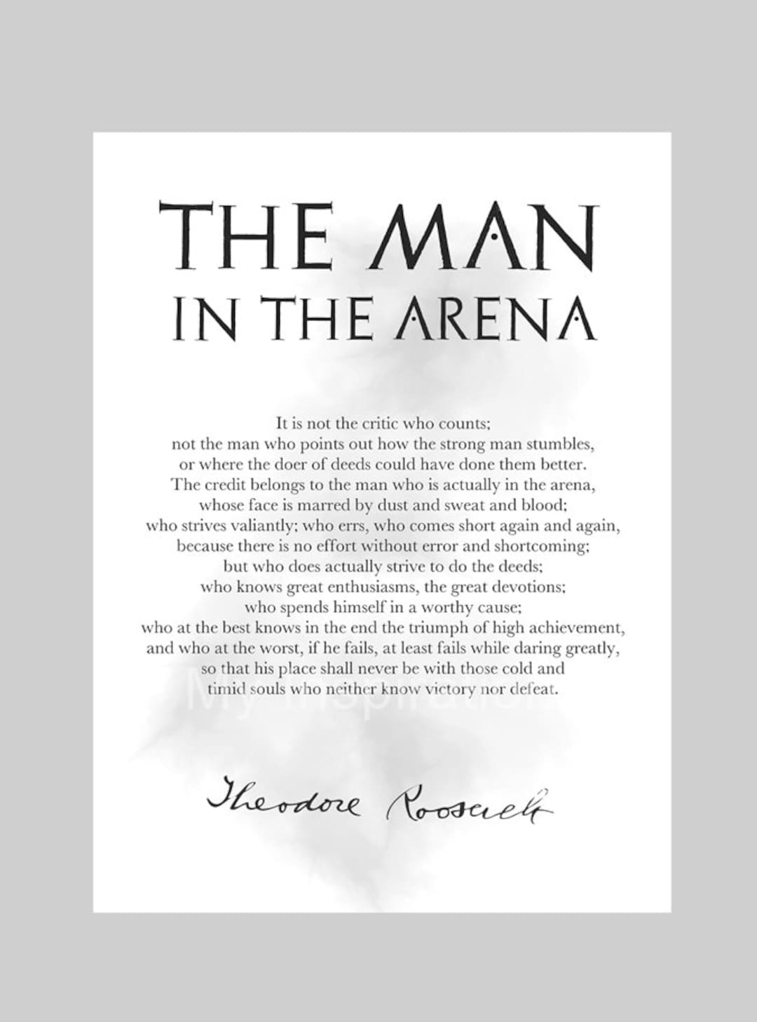The Man in the Arena ART PRINT Theodore Roosevelt, Inspirational ...