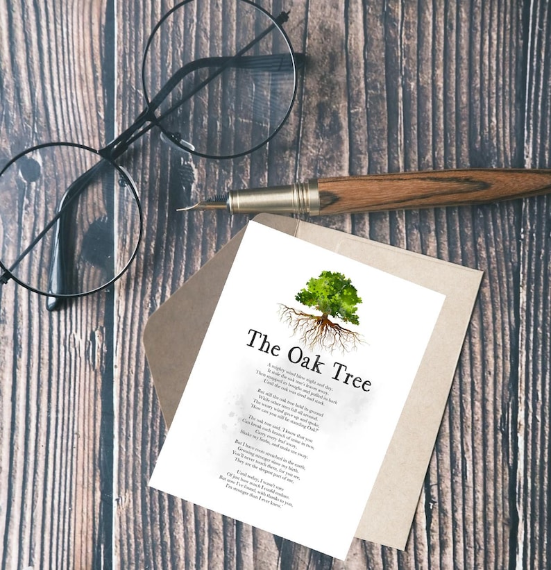 The Oak Tree Poem About Life, A5 Greeting Card, Mighty Oak Tree ...