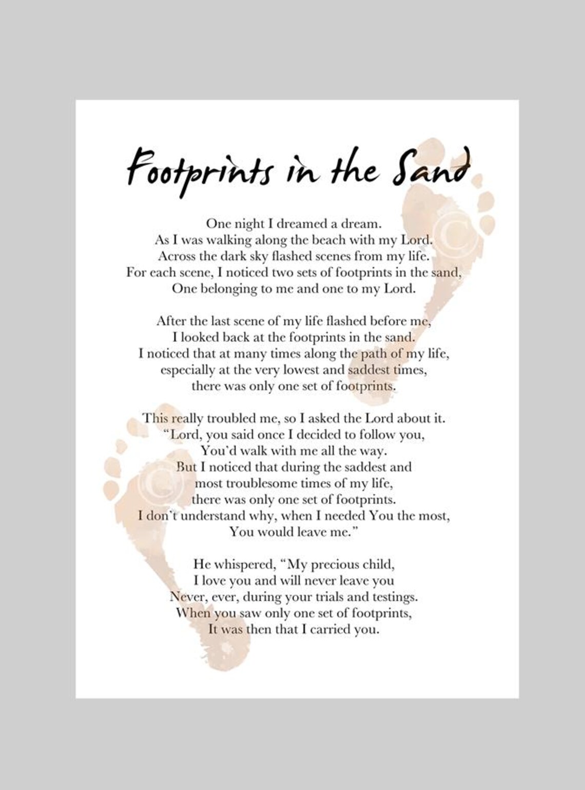 Footprints in the Sand Poem ART PRINT Christian Gift, Jesus, Life ...
