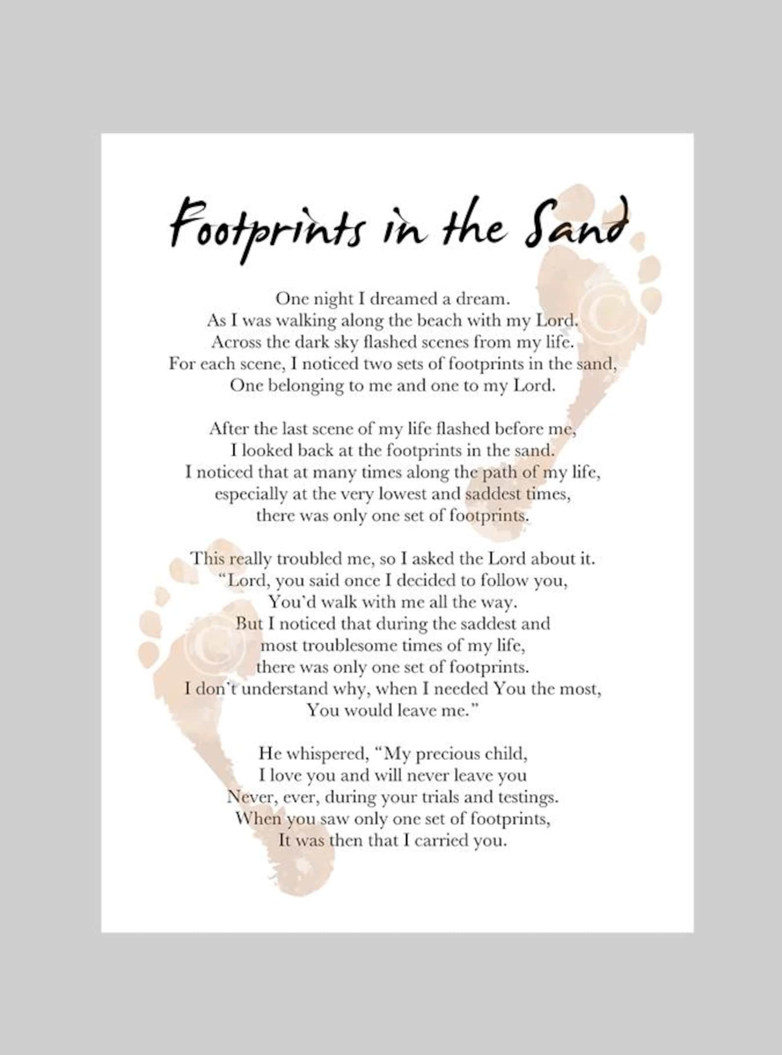 Footprints in the Sand Poem ART PRINT Christian Gift, Jesus, Life ...