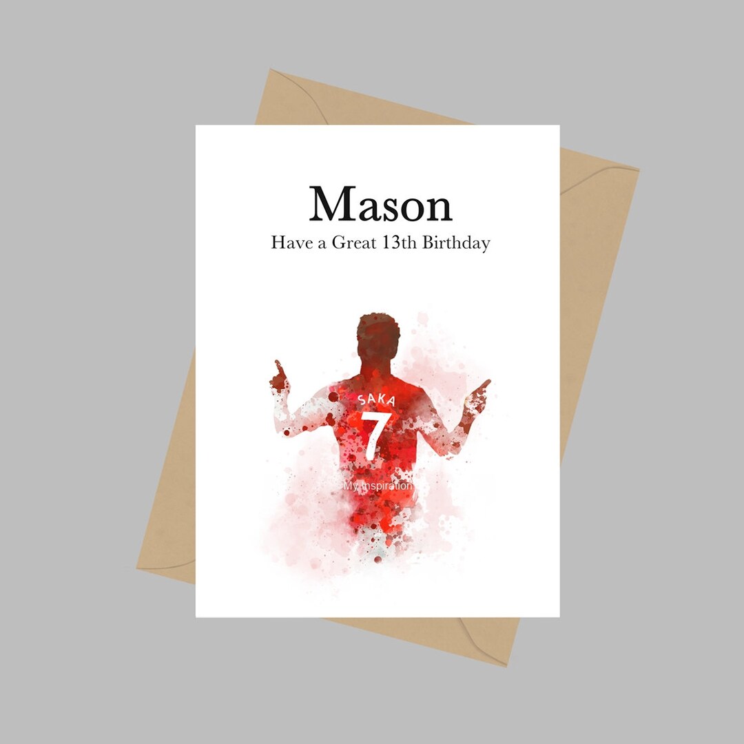 Bukayo Saka Personalised Card, A5 Greeting Card, Birthday, Arsenal ...