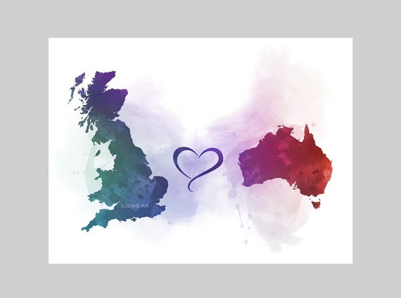 Britain to Australia Connecting Map Two Countries ART PRINT | Etsy UK