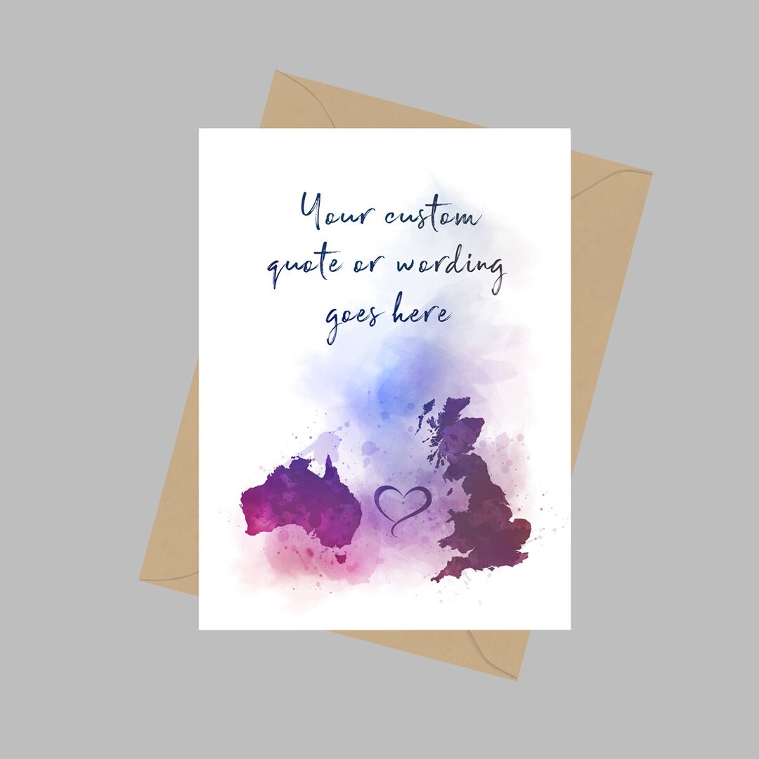 Custom Any Two Country, A5 Greeting Card, Personalised Map Quote, Going ...