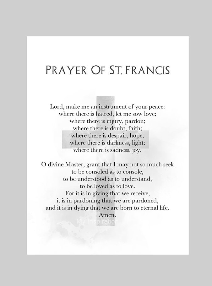 The Prayer of St Francis of Assisi ART PRINT Inspirational, Religious ...
