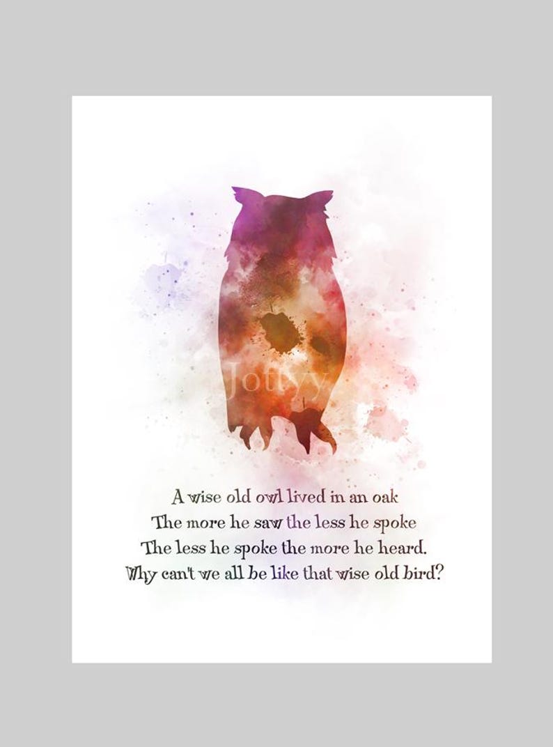 A Wise Old Owl ART PRINT Inspirational, Quote, Nursery, Poem, Gift ...