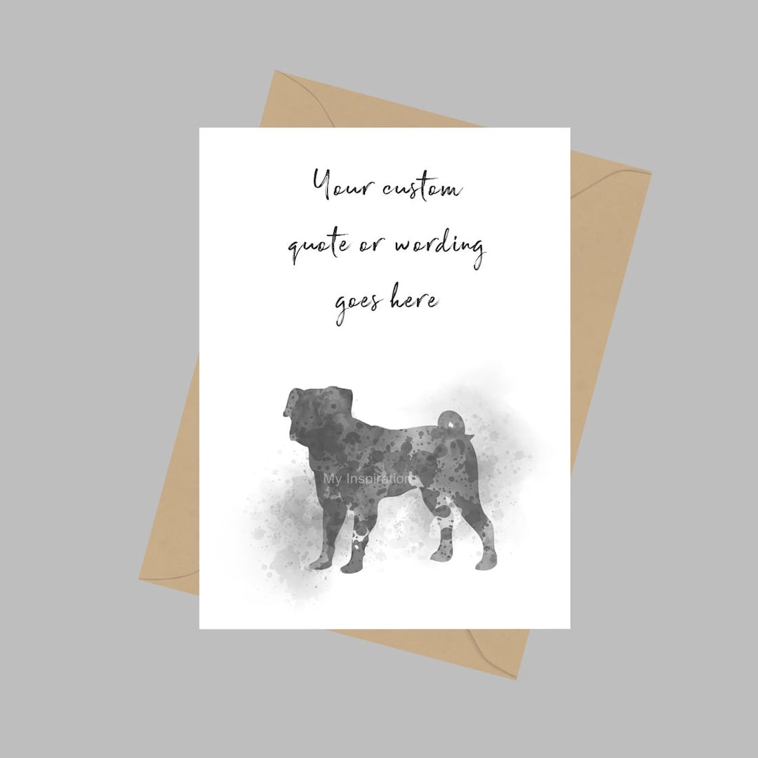 Personalised Pug Dog, A5 Greeting Card, Pet Memorial Sympathy, Custom ...
