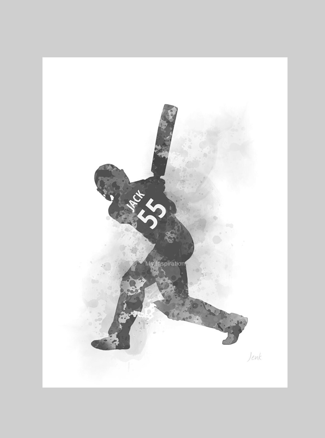 Personalised Cricketer ART PRINT Custom Cricket Player Batsman Batting ...