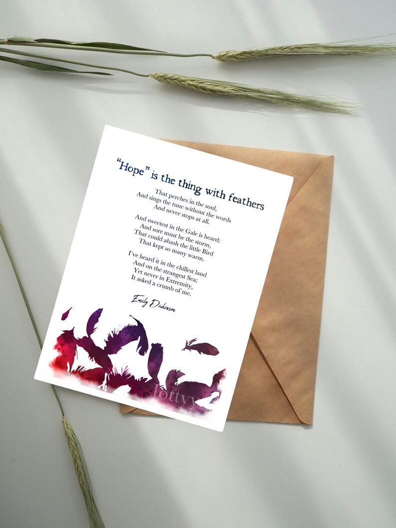 Hope is the Thing With Feathers Poem, A5 Greeting Card, Emily Dickinson ...