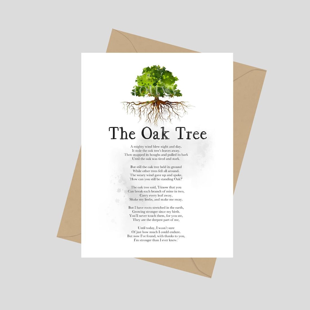 The Oak Tree Poem About Life, A5 Greeting Card, Mighty Oak Tree ...