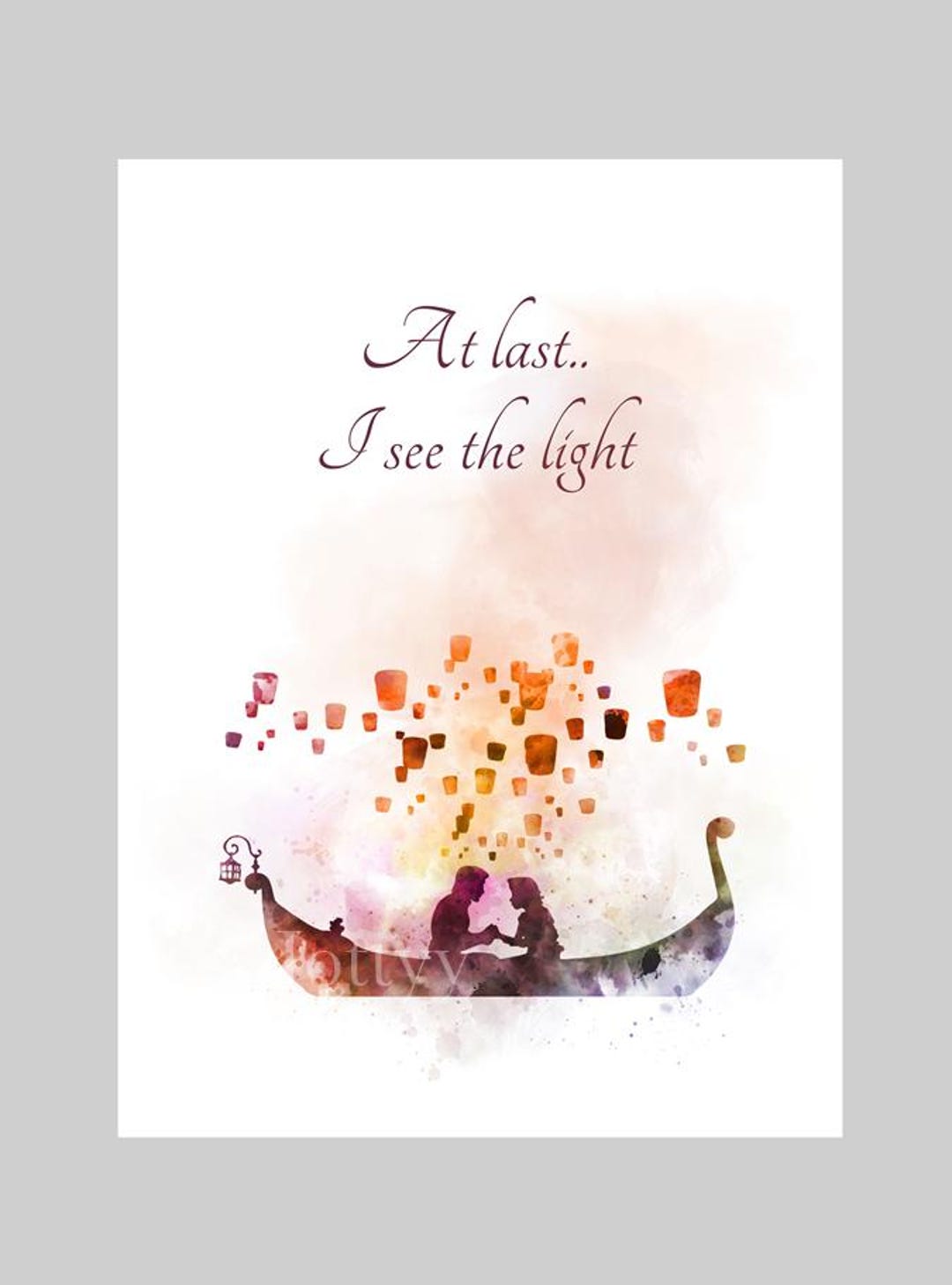 Tangled Lantern Scene Quote ART PRINT at Last I See the Light, Rapunzel ...