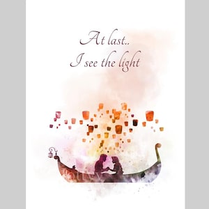 Tangled Lantern Scene Quote ART PRINT at Last I See the Light, Rapunzel ...