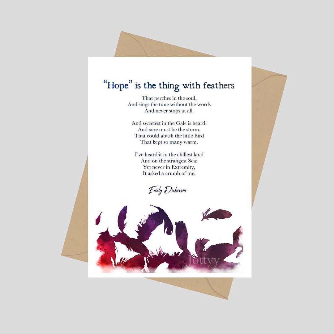 Hope is the Thing With Feathers Poem, A5 Greeting Card, Emily Dickinson ...