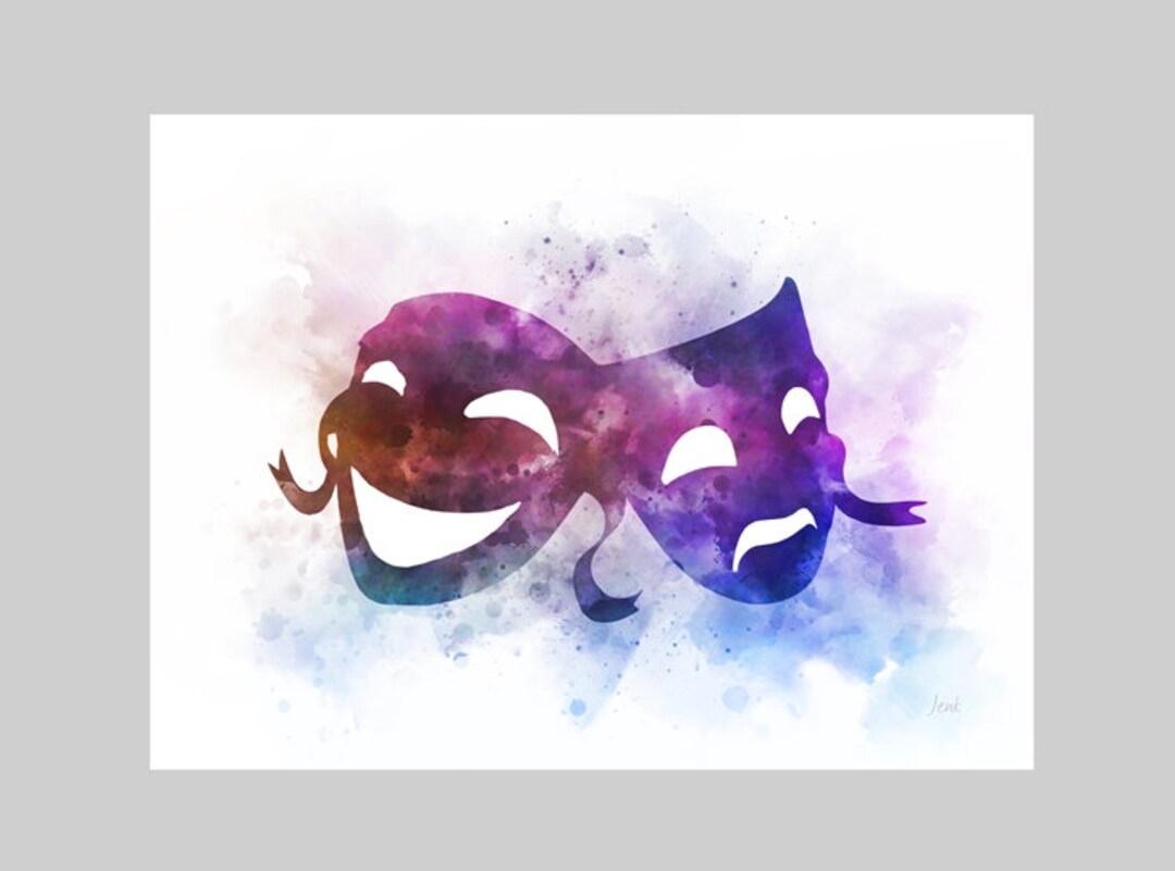 Theatre Masks, Comedy and Tragedy ART PRINT Broadway, West End, Gift ...