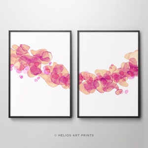 Set of 2 Blush Pink and Gold Abstract Modern Watercolour Art Prints ...
