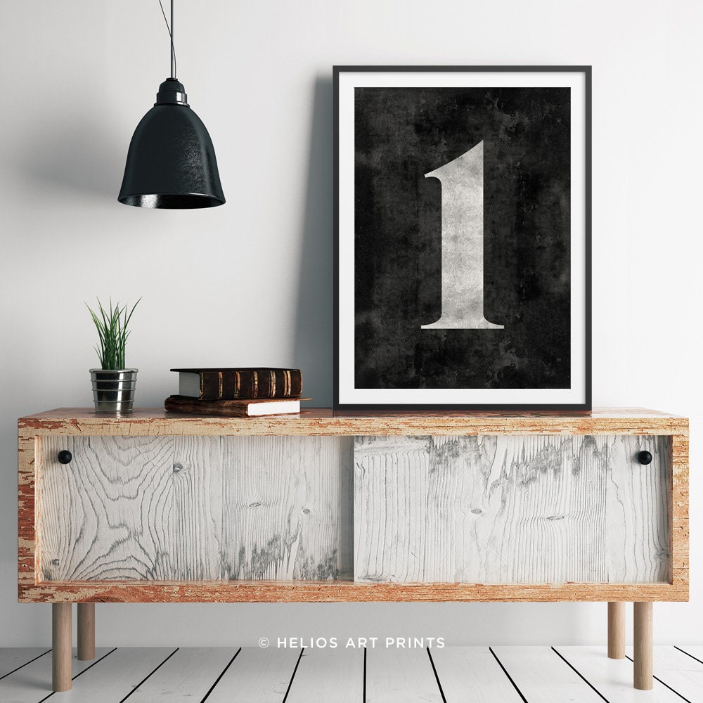 Elegant Number One Print. Distressed One Classic Typeface Number ...