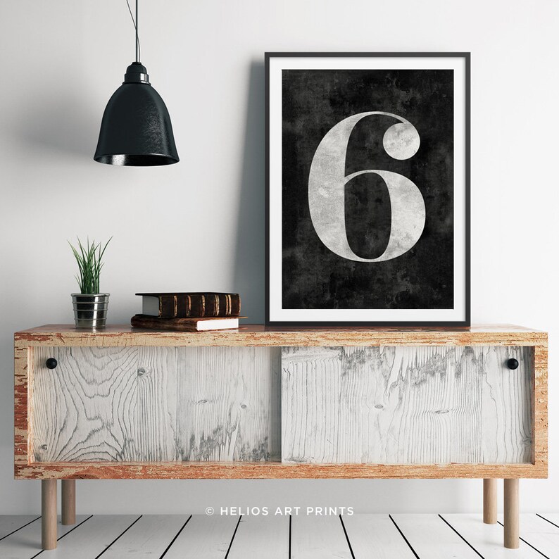 Distressed 6 Classic Typeface Numeral Character Scandinavian Wall Art ...