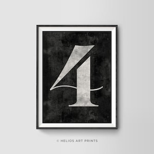 Elegant Number Four Print. Distressed 4 Classic Typeface Numeral ...