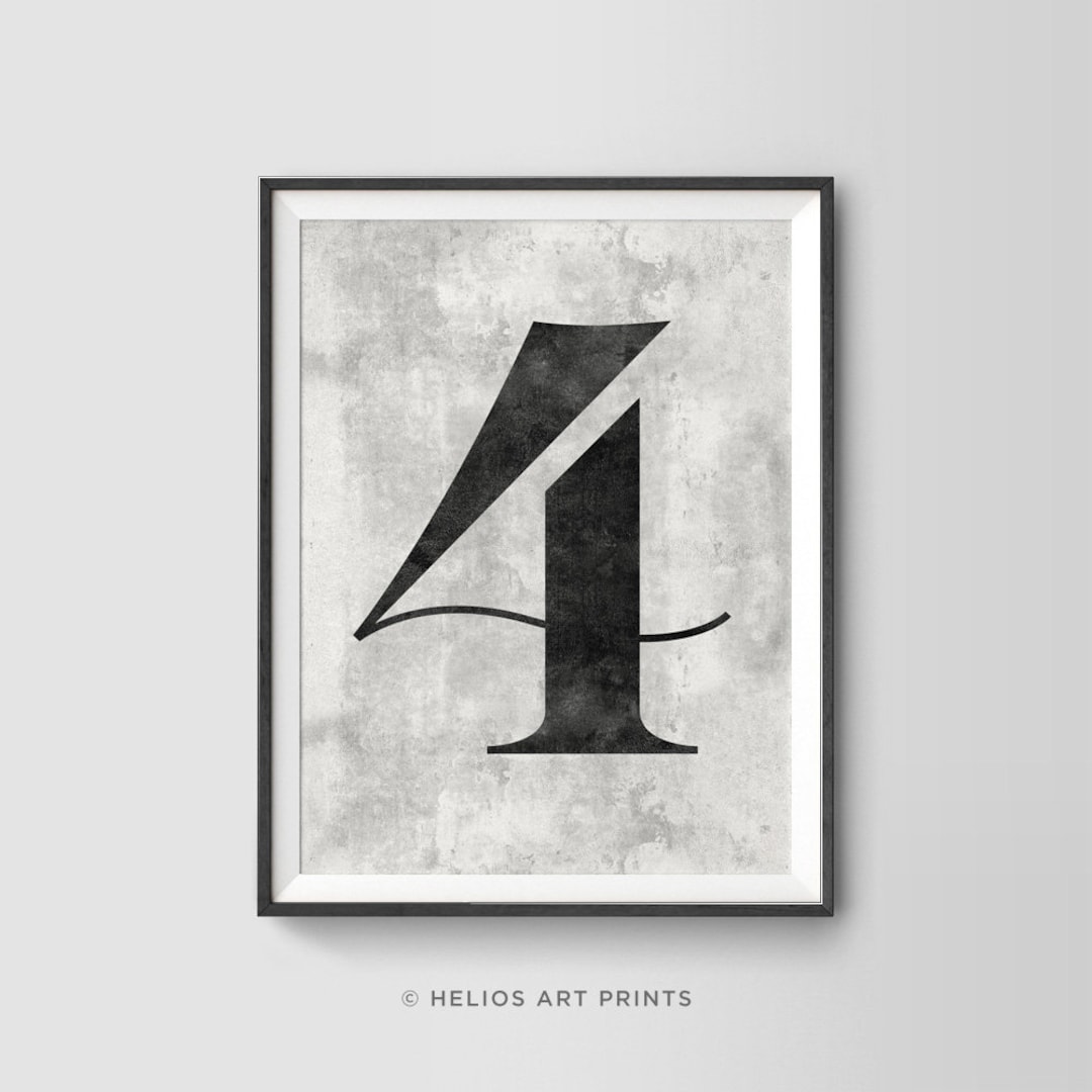 Distressed 4 Classic Typeface Numeral Character Scandinavian Wall Art ...
